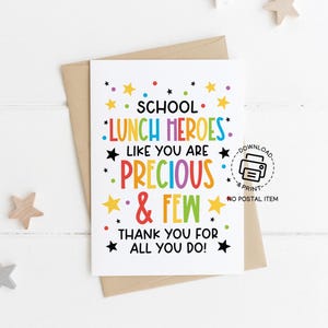 School Lunch Hero Day Printable Card, Thank You Note for Lunch Staff ...