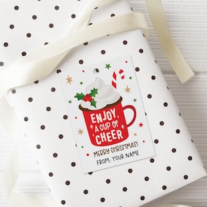 Enjoy A Cup of Cheer Gift Tag, Coffee Cup Christmas Tag Printable ...