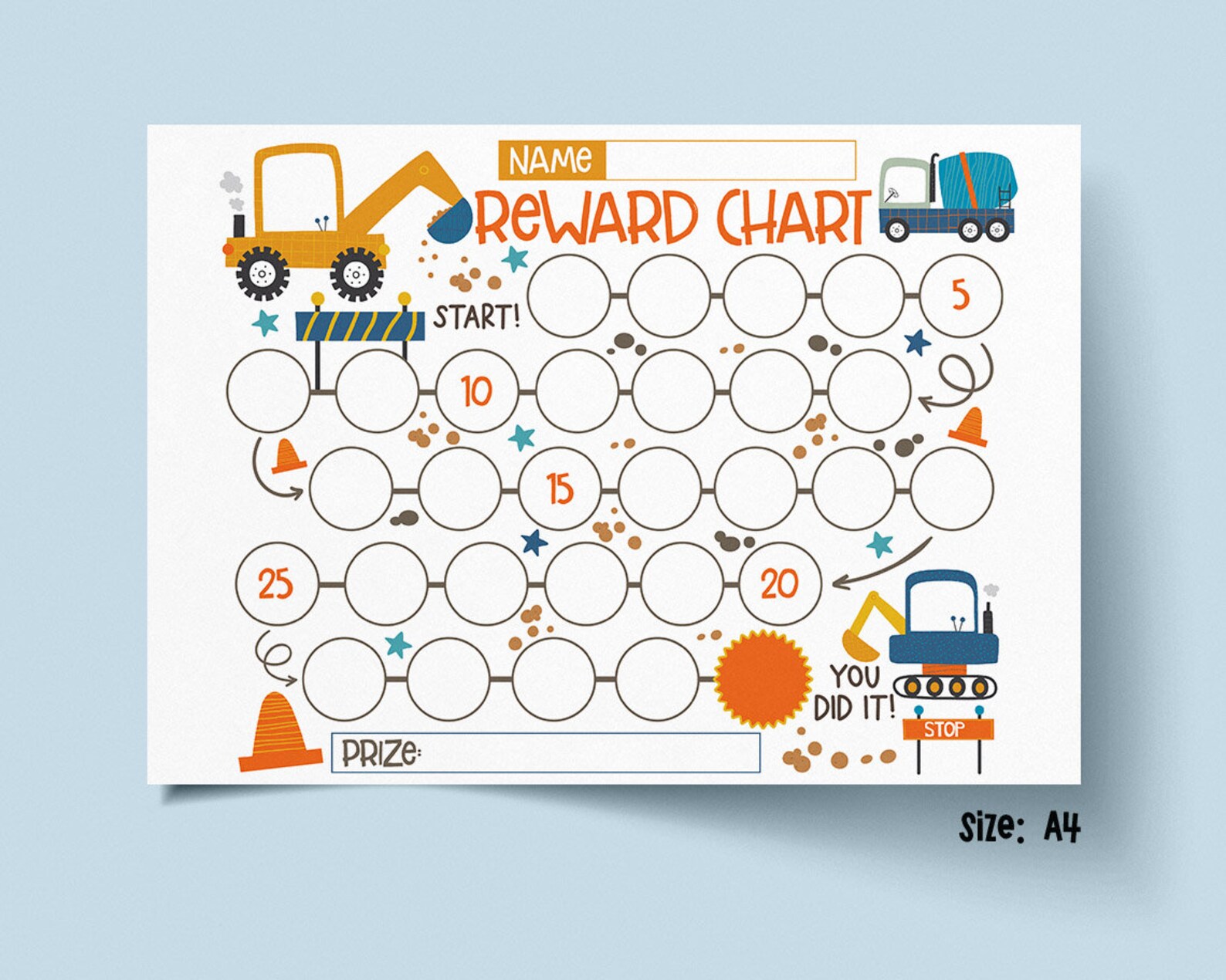 Construction Truck Reward Chart for Kids Simple Kids Reward - Etsy ...