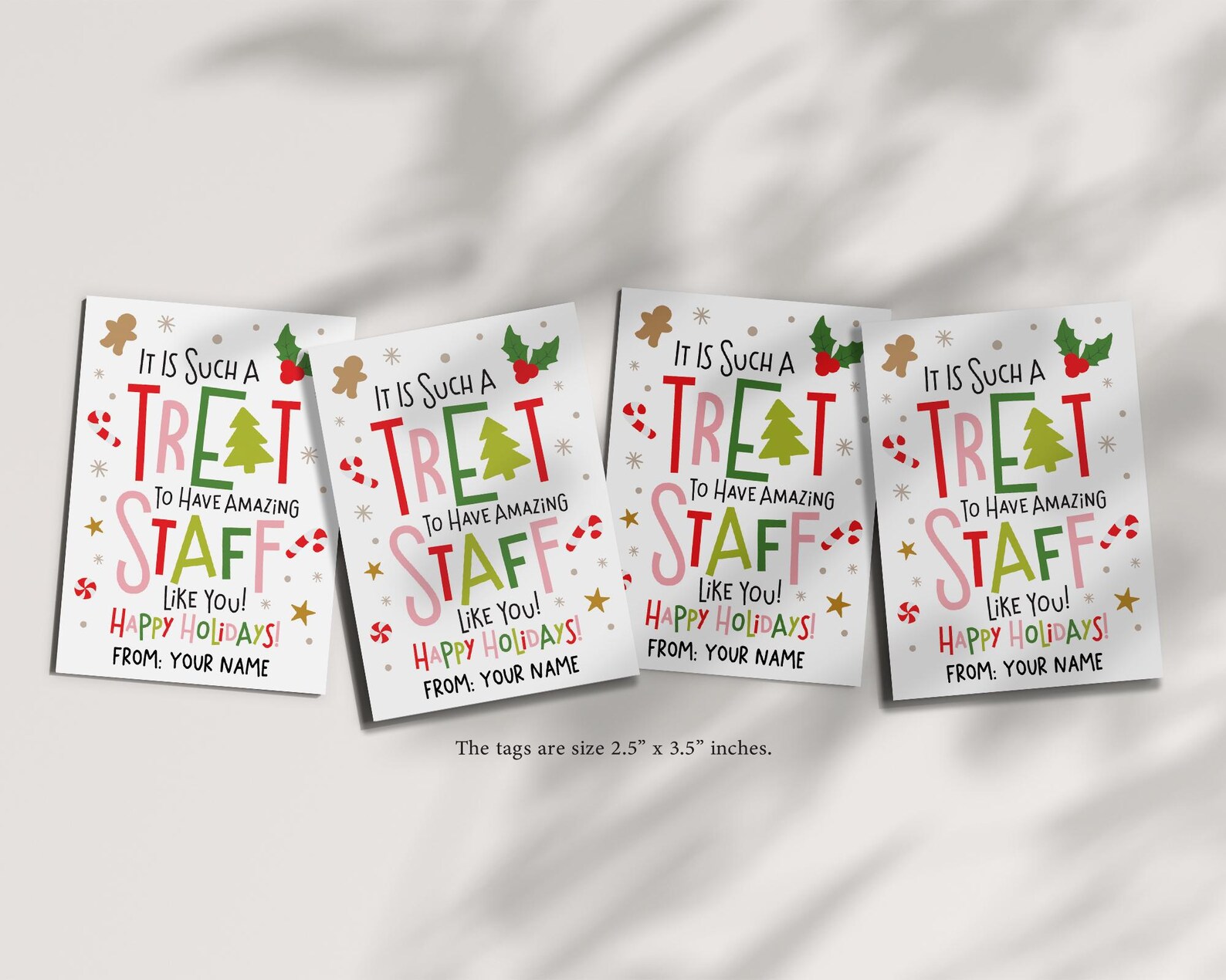 Staff Holiday Gift Tags Printable, Employee Treat Favors (digital ...