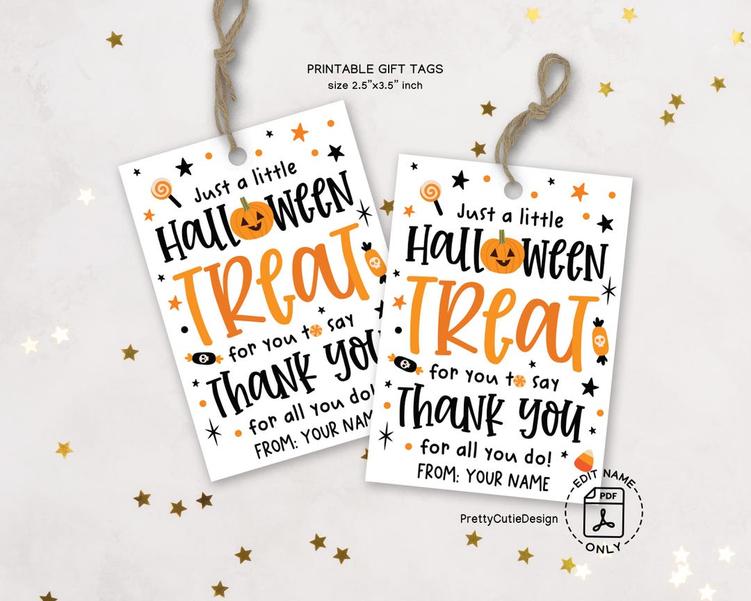 A Little Treat Halloween Gift Tags for Classroom, Spooky Pumpkin Candy ...