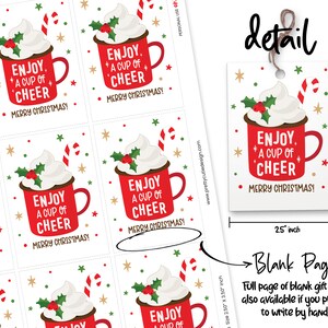 Enjoy A Cup of Cheer Gift Tag, Coffee Cup Christmas Tag Printable ...