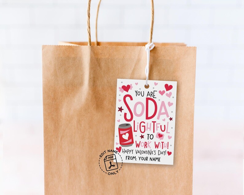 Soda Valentine Gift Tags Printable, Soda Lightful Label, Coworker ...
