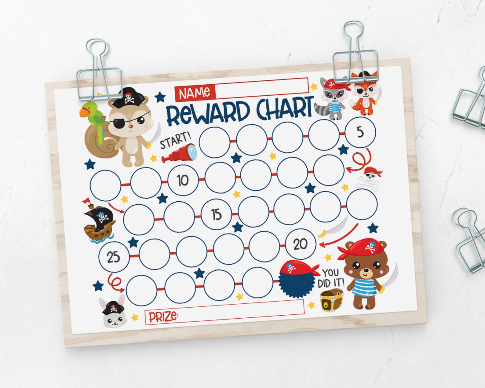 Pirates Animals Reward Chart for Kids Simple Kids Reward | Etsy