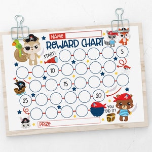 Pirates Animals Reward Chart for Kids, Simple Kids Reward Chart, Cute ...
