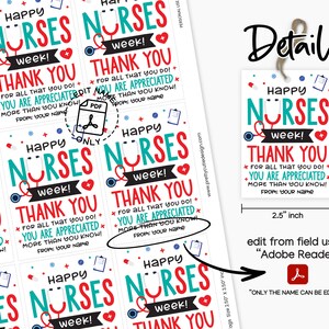 Happy Nurse Appreciation Week Printable Gift Tags, Happy Nurses Week ...