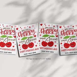Printable Valentine Day Gift Tag, Cherry Valentine Gift Tag, Classroom ...