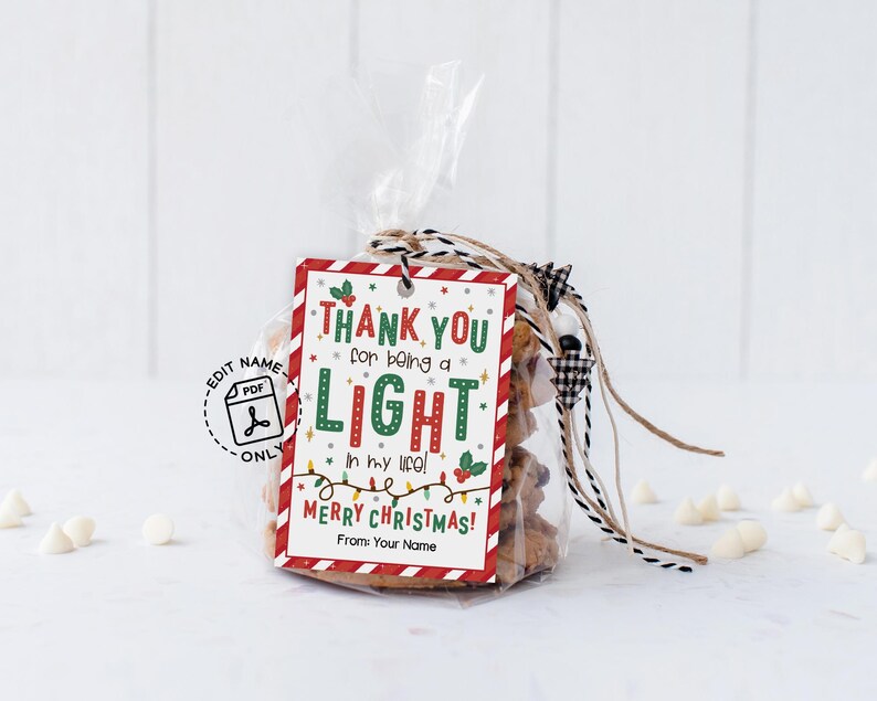 Christmas Thank You Gift Tags, Light in My Life, Holiday Treat Labels ...