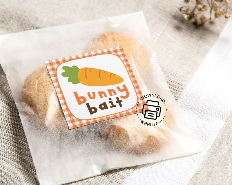 Easter Bunny Bait Printable Gift Tags, Square Favor Stickers (digital ...