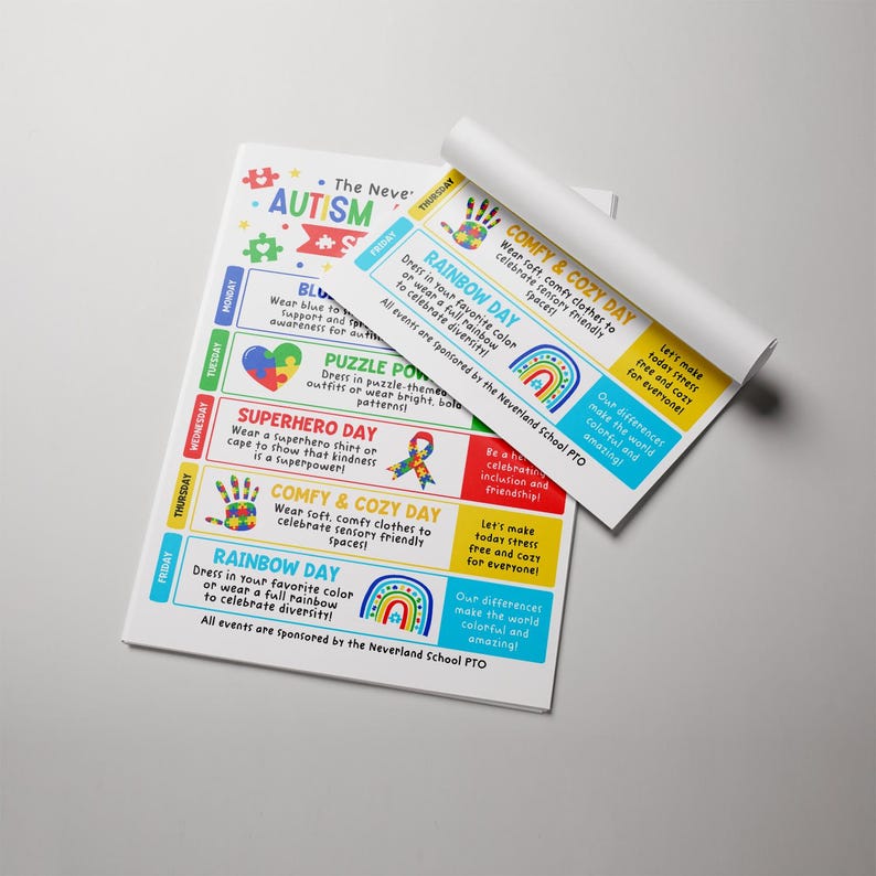 Autism Awareness Spirit Week Flyer Template, School Spirit Week ...