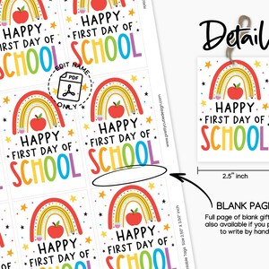 First Day of School Gift Tags: Rainbow Design (printable PDF Download ...