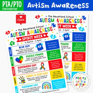 Autism Awareness Spirit Week Flyer Template, School Spirit Week ...