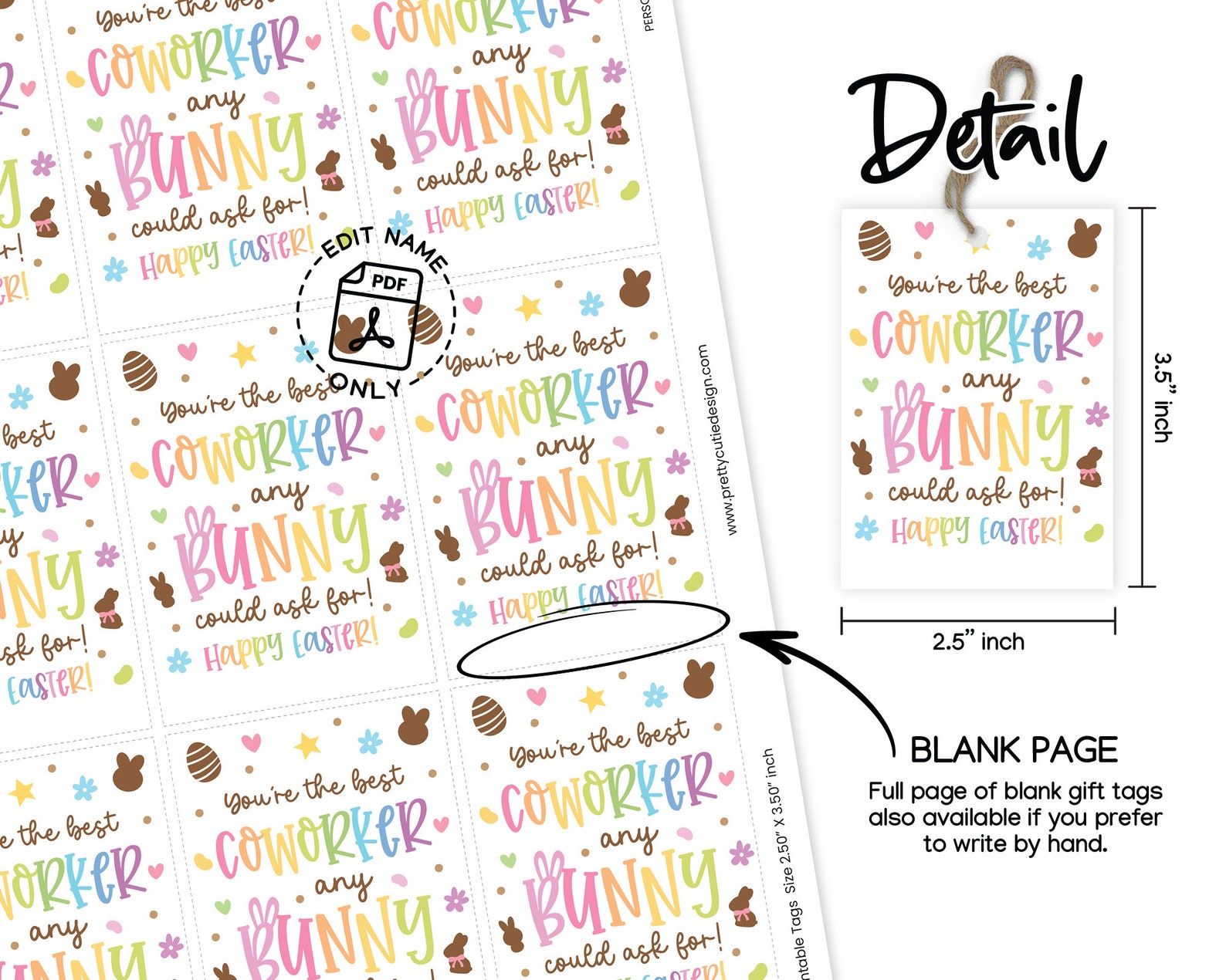 Happy Easter Printable Gift Tags, Easter Bunny Coworker Gift Tag, Thank ...