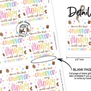 Happy Easter Printable Gift Tags, Easter Bunny Coworker Gift Tag, Thank ...