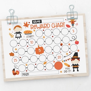 Thanksgiving Reward Chart for Kids, Simple Kids Reward Chart, Harvest ...