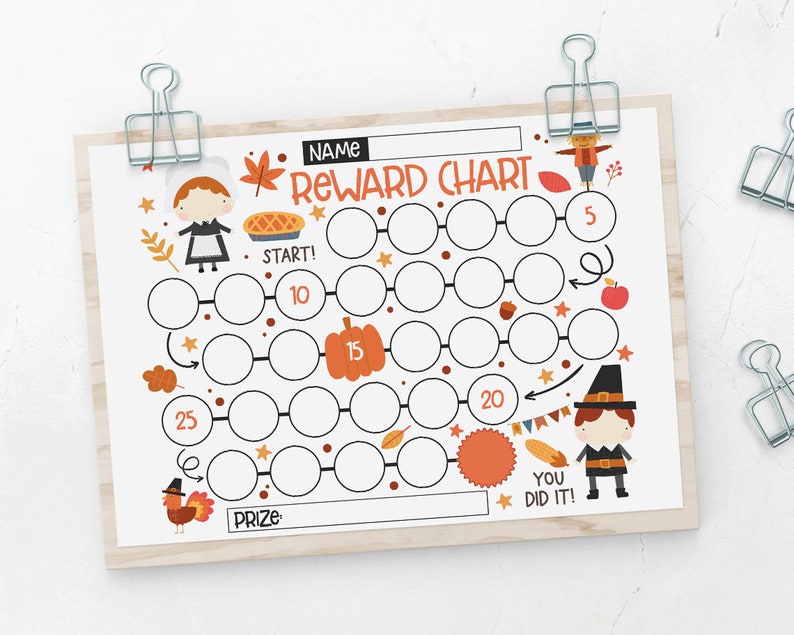 Thanksgiving Reward Chart for Kids Simple Kids Reward Chart - Etsy