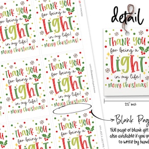 Christmas Candle Gift Tag Printable, Thank You for Being Light in My ...