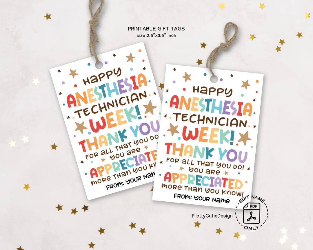 Happy Anesthesia Tech Week Gift Tags, Printable Anesthesia Technician ...