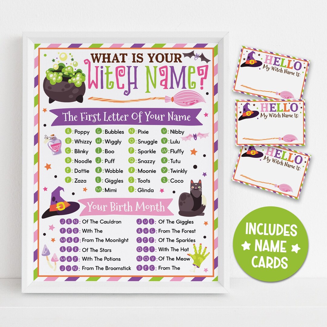Witch Name Game Printable Poster: Halloween Party Activity With Name ...