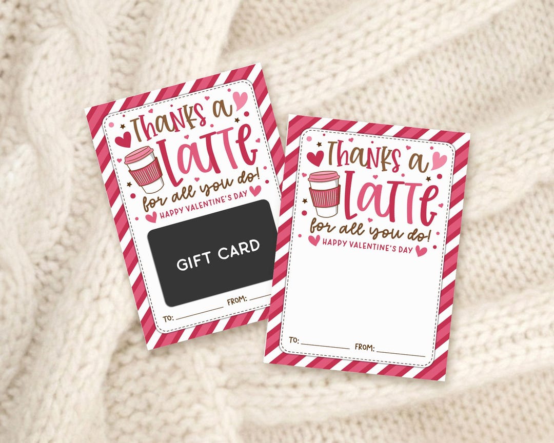 Valentine Gift Card Holder Printable, Thanks A Latte Design, Coffee ...