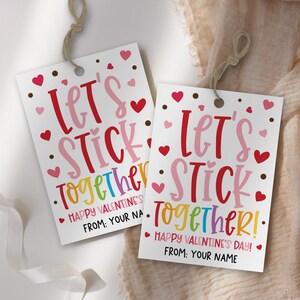 Let's Stick Together Valentine Tag, Classroom Valentine Stickers Gift ...