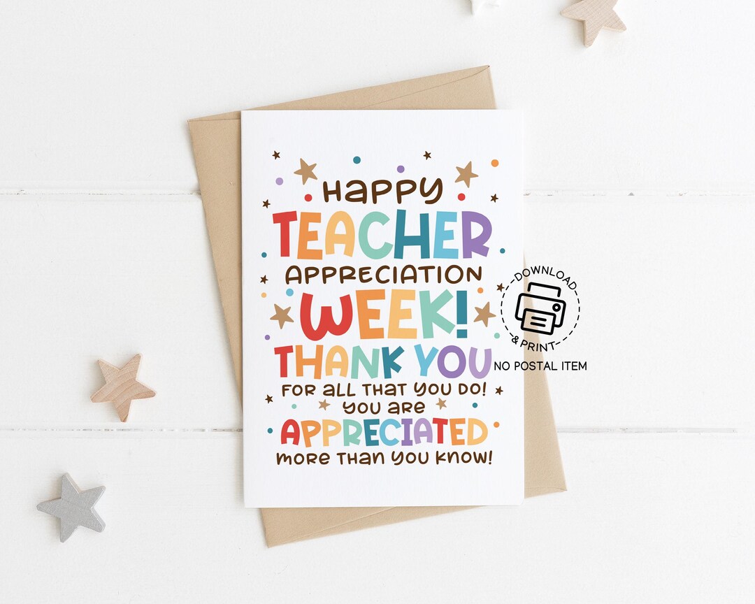 Teacher Appreciation Week Printable Card, Pastel Thank You Card for ...