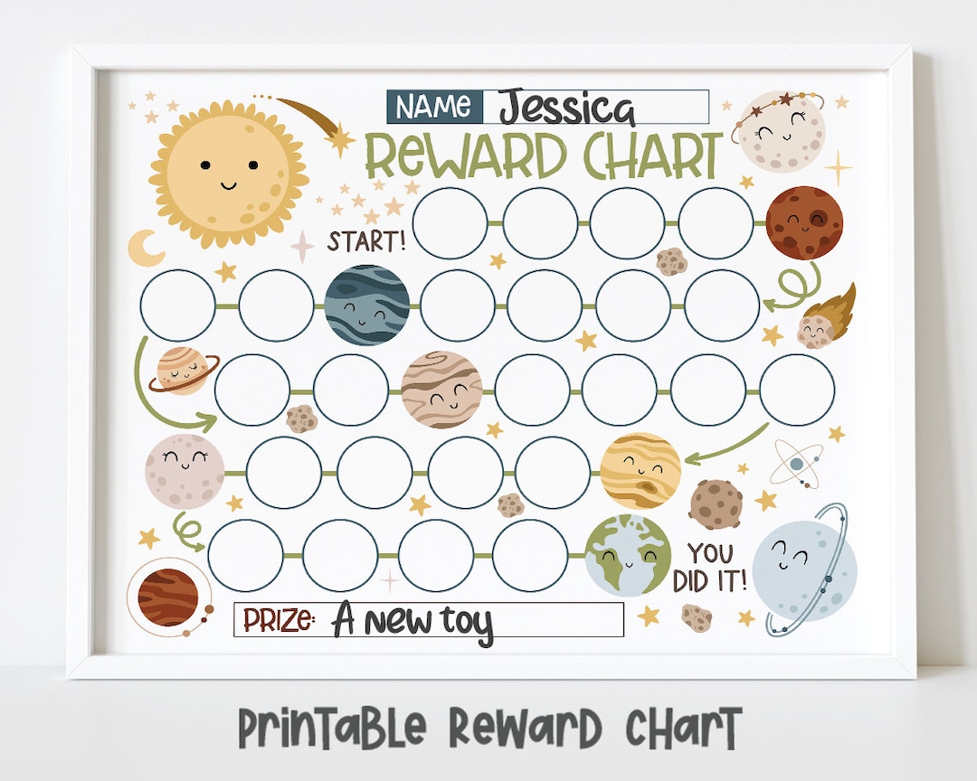 Printable Space Reward Chart for Kids, Star Simple Kids Reward Chart ...