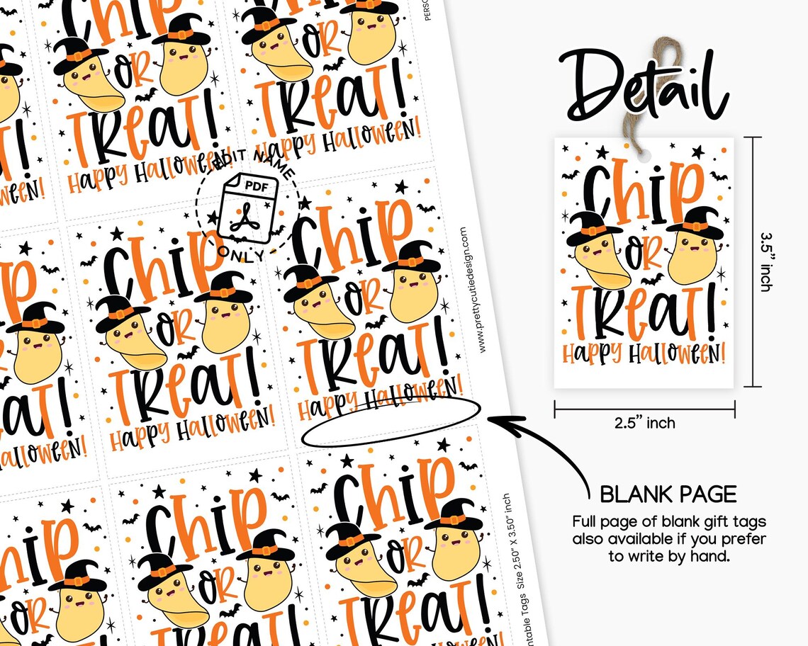 Halloween Gift Tags Printable: Chip or Treat Favor Tags for School Kids ...