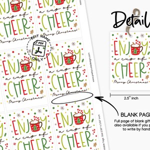 Printable Enjoy a Cup of Cheer Tag, Hot Cocoa Holiday Gift Tag ...