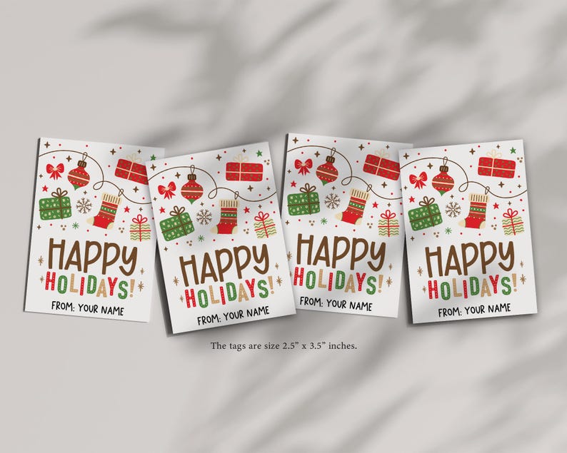 Happy Holidays Gift Tags Printable: Red & Green Christmas Favor Labels ...