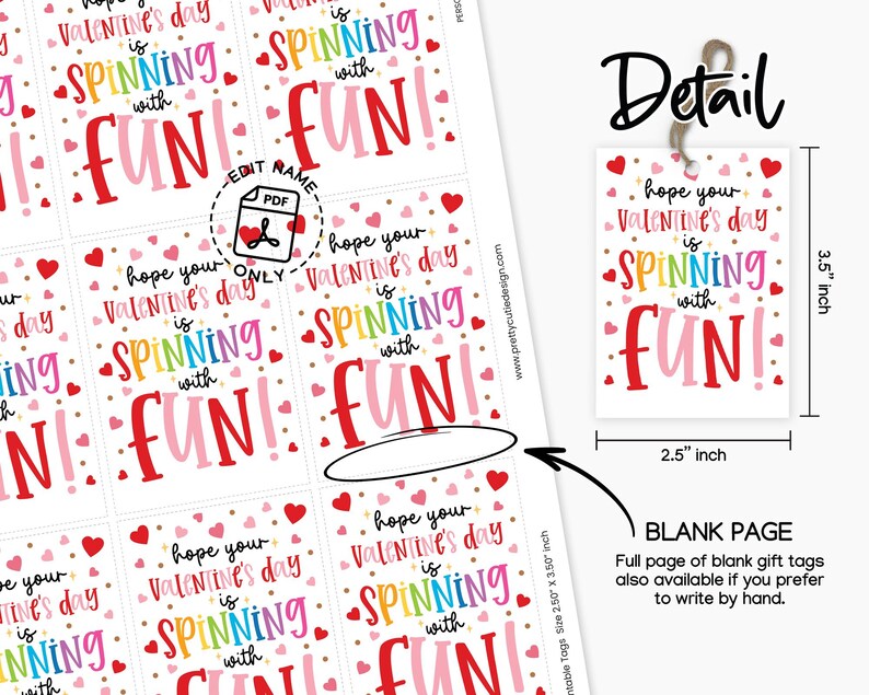 Fidget Spinner Valentine Gift Tag Printable, Spinning With Fun ...