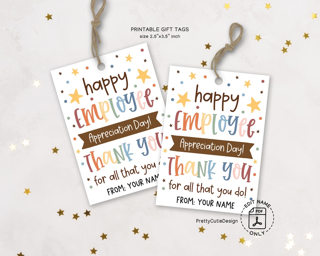 Printable Employee Appreciation Day Gift Tag, Thank You Employee Gift ...