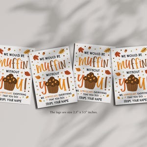 Thanksgiving Gift Tags Printable, Fall Muffin Gift Tags, Teacher Staff ...