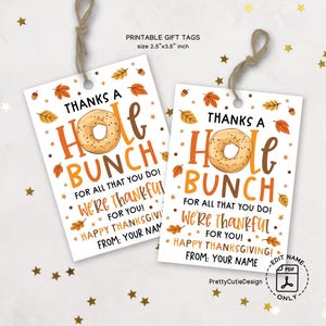 Thanksgiving Gift Tags Printable, Fall Bagel Gift Tag, Thanks A HOLE ...
