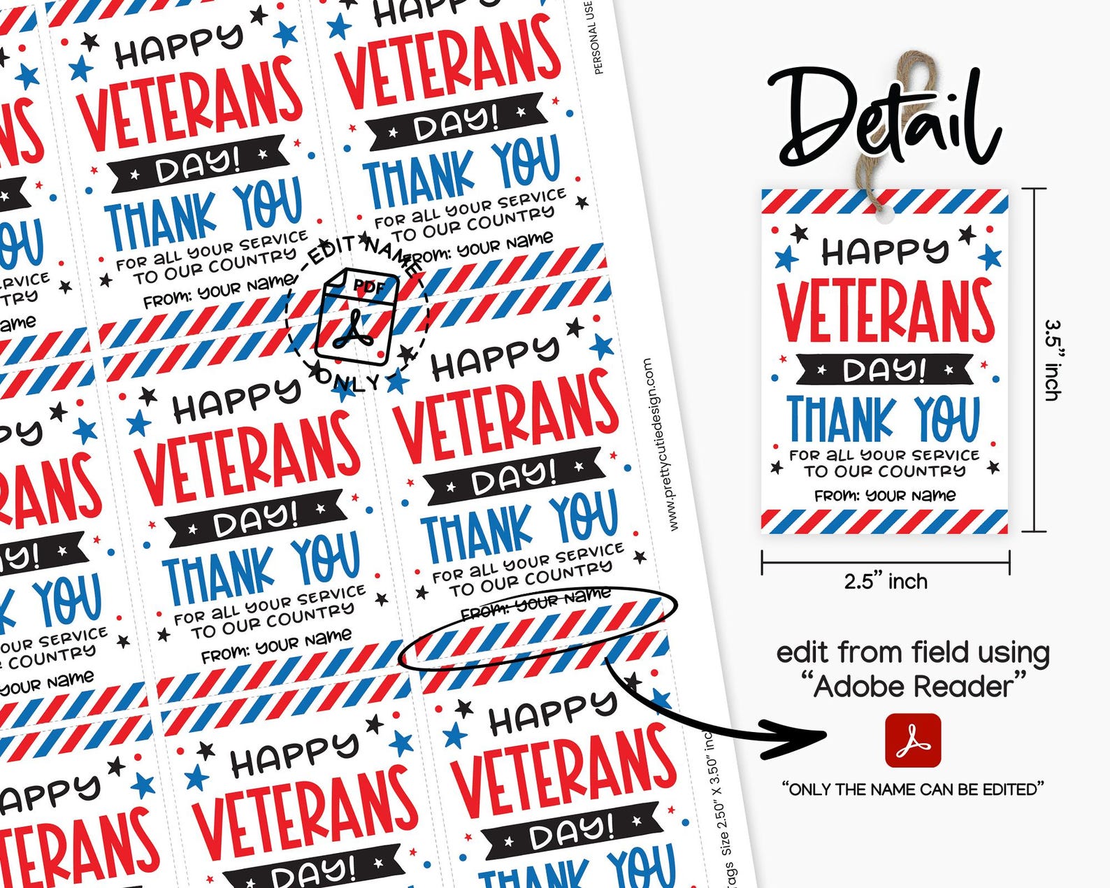 Veterans Day Gift Tags Printable: Thank You Military Service (PDF ...
