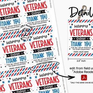 Printable Veterans Day Gift Tags, Military Thank You Gift Tag, Happy ...