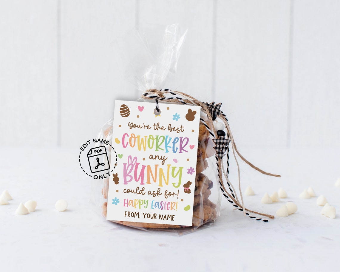 Happy Easter Printable Gift Tags, Easter Bunny Coworker Gift Tag, Thank ...