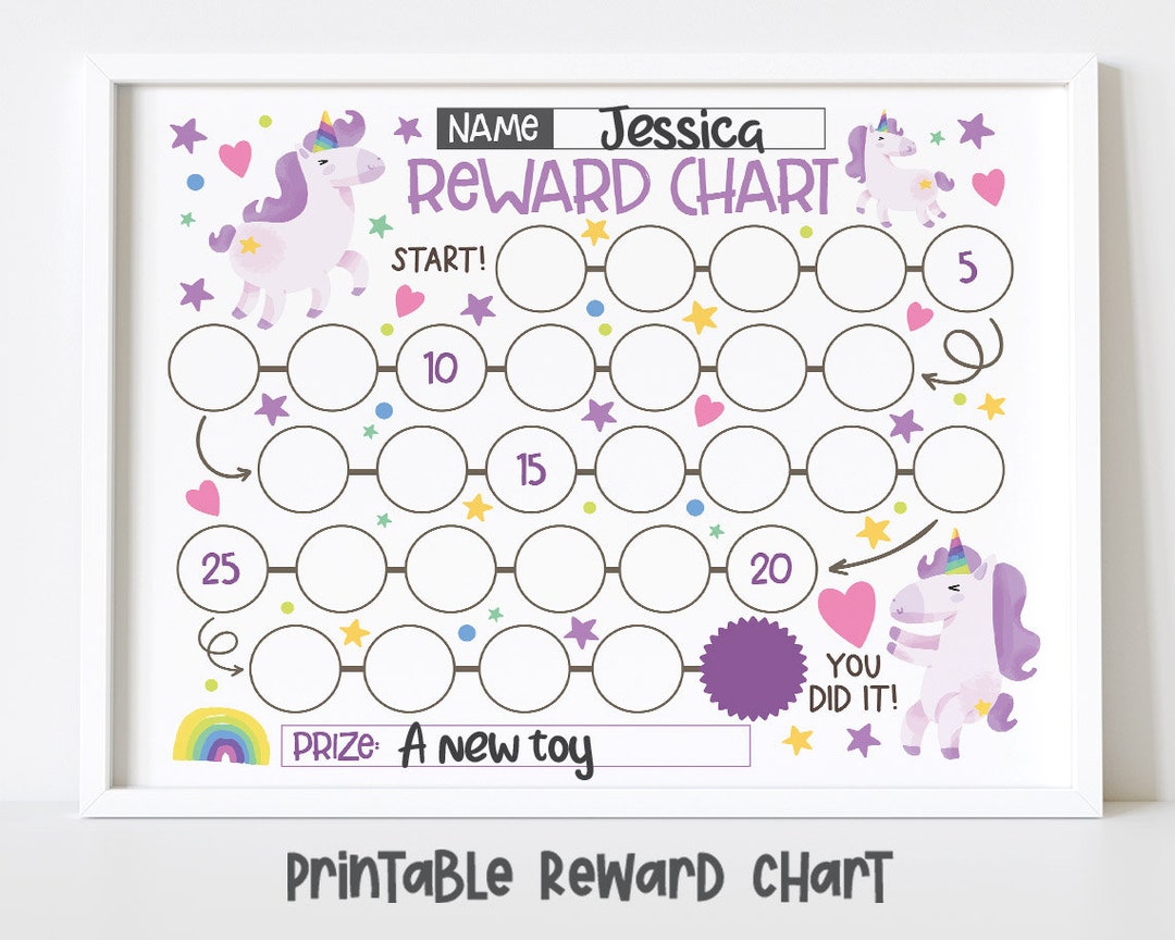 Purple Unicorn Reward Chart for Kids, Simple Kids Reward Chart, Cute ...