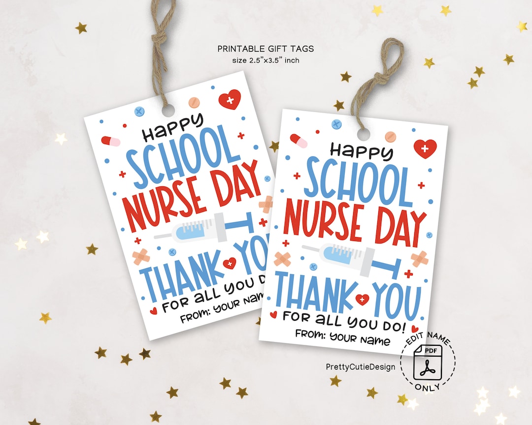 Happy School Nurse Day Gift Tag Printable, School Nurse Appreciation ...