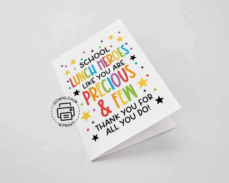 School Lunch Hero Day Printable Card, Thank You Note for Lunch Staff ...