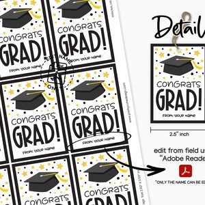 Congrats Grad Gift Tag Printable, Graduation Party Favor Tag for Senior ...