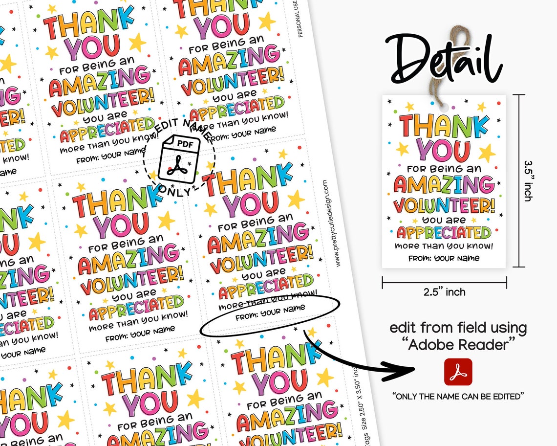 Volunteer Appreciation Gift Tags: Printable Thank You (PDF Pattern) - Etsy