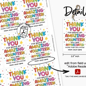 Volunteer Appreciation Gift Tag Printable, Amazing Volunteer Thank You ...
