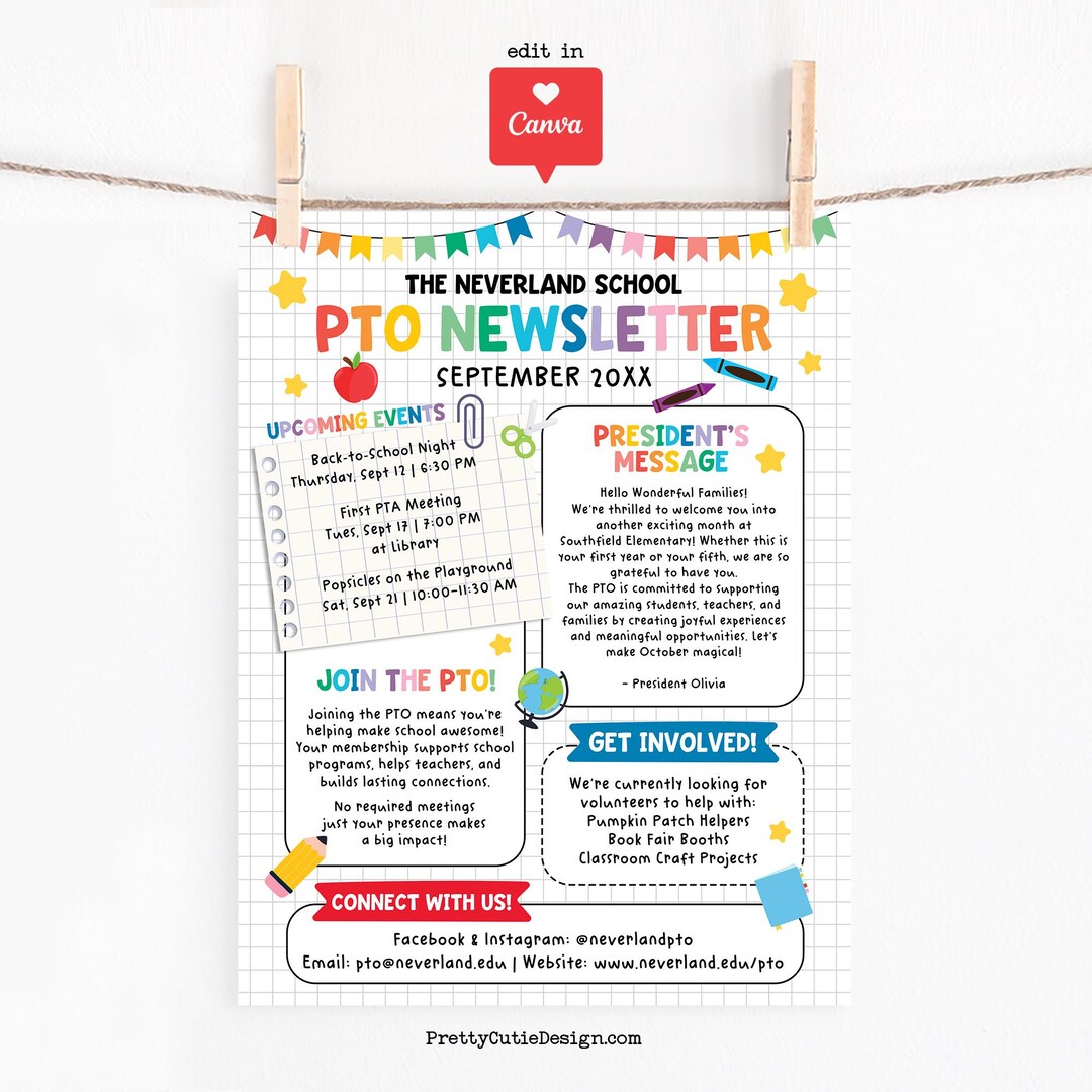 School Newsletter Flyer Template PTO PTA, Editable Canva Parent Teacher ...