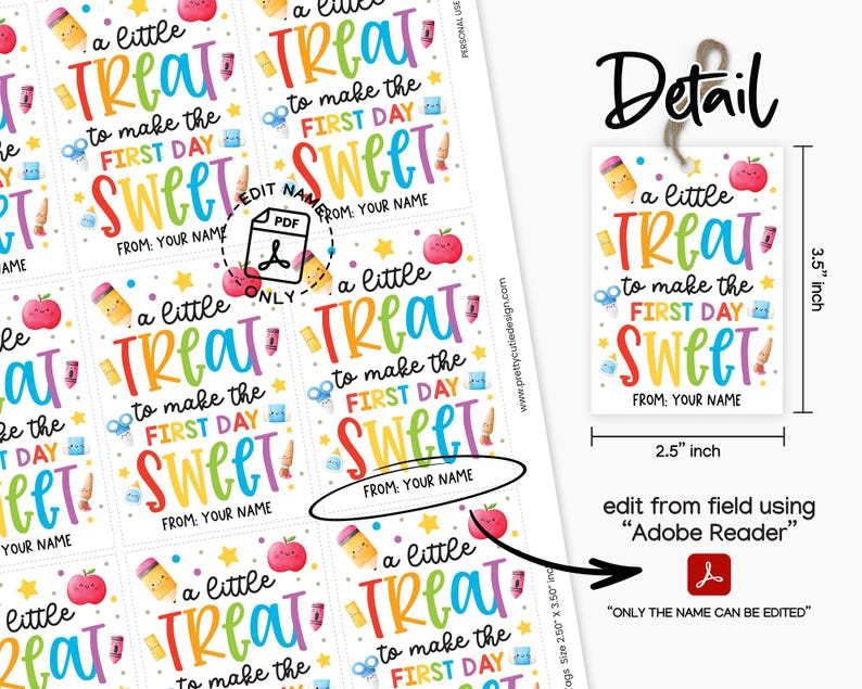 First Day of School Gift Tags: Printable Treat Tags (PDF Download) - Etsy