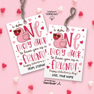 One Lucky Duck Valentine Tag, Rubber Duck Tag, Duck Party Favor Tags ...