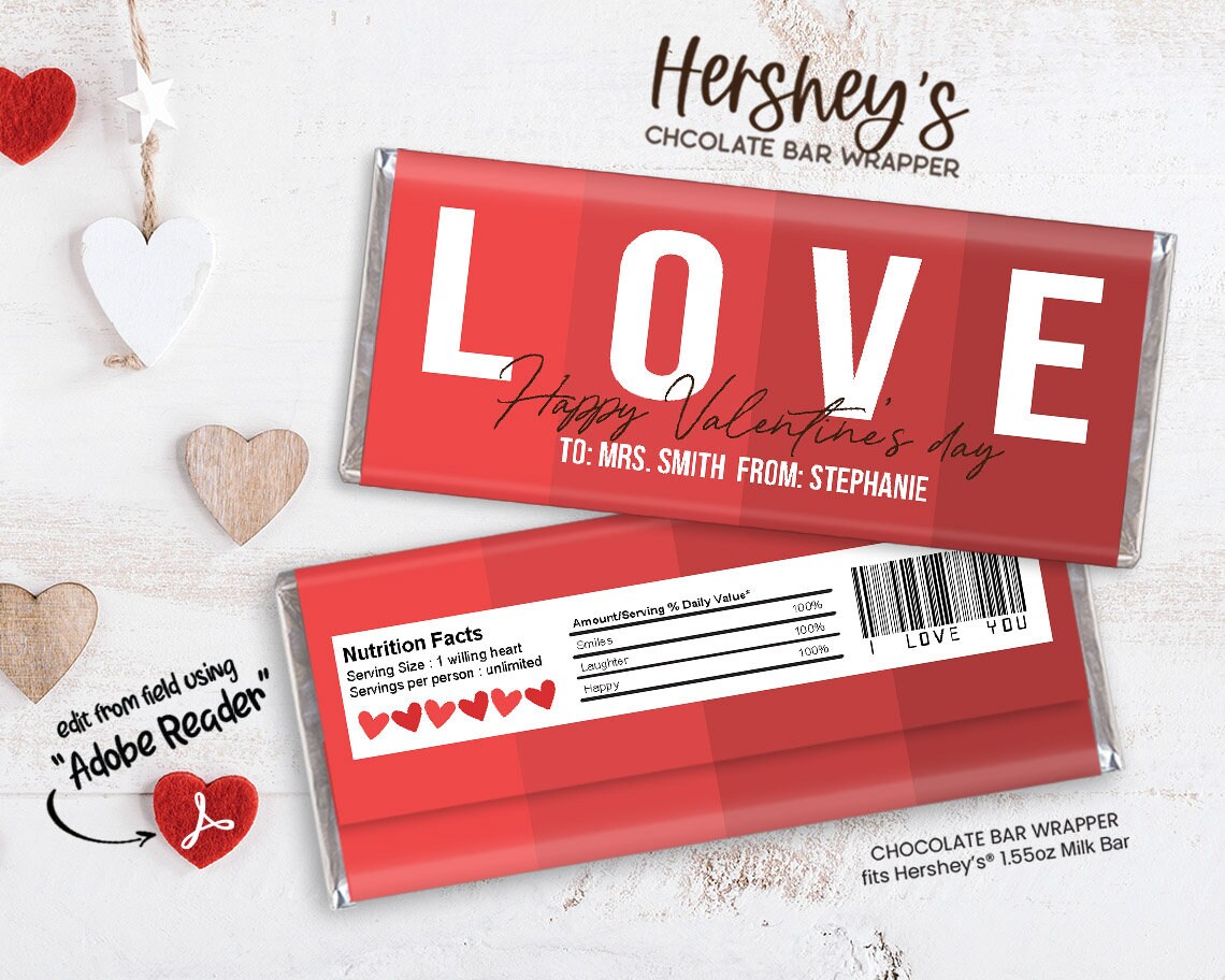 Valentine's Day Candy Bar Wrapper Cute Hershey's | Etsy