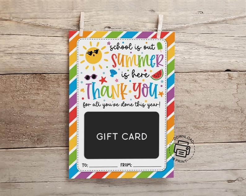 Last Day of School Gift Card Holder, Summer Thank You (printable) - Etsy