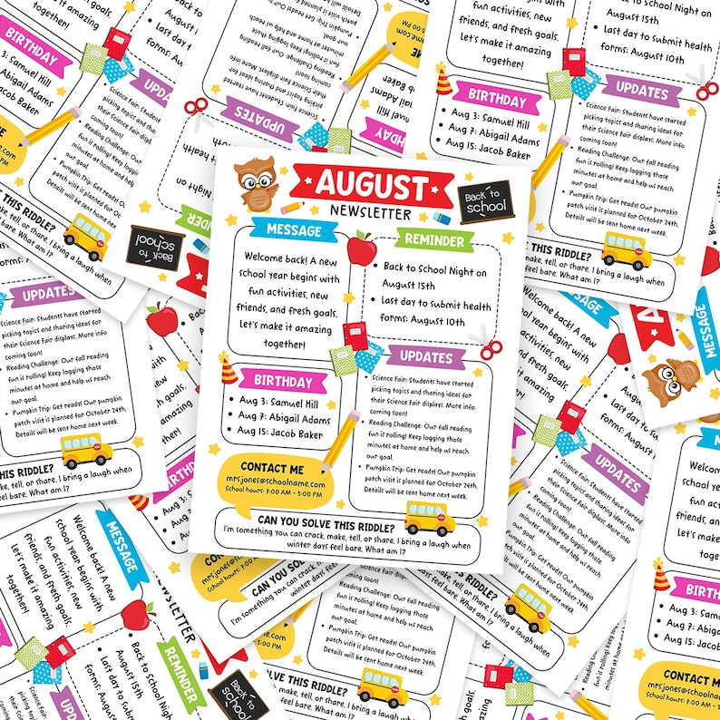 August Classroom Newsletter Template: Editable Back to School Flyer ...