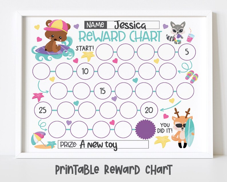 Summer With Animals Reward Chart for Kids Simple Kids Reward | Etsy